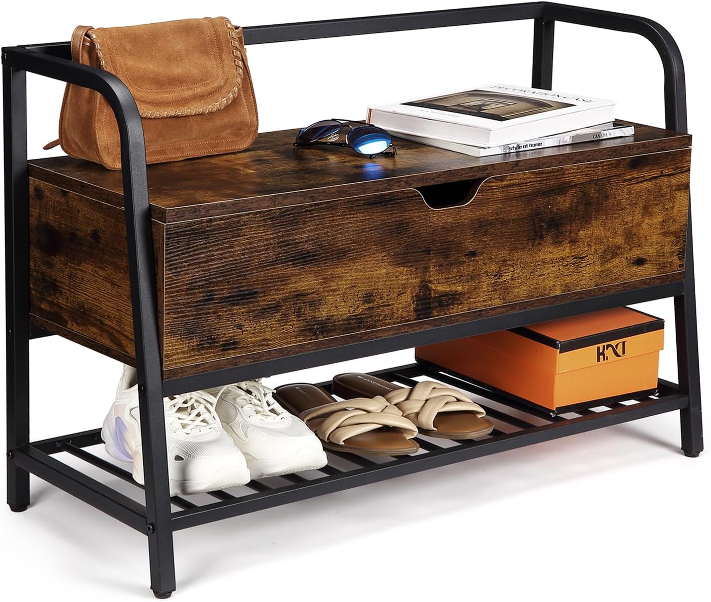 Entryway Storage Bench,33 in Vintage Shoe Rack Bench with Storage Box ...