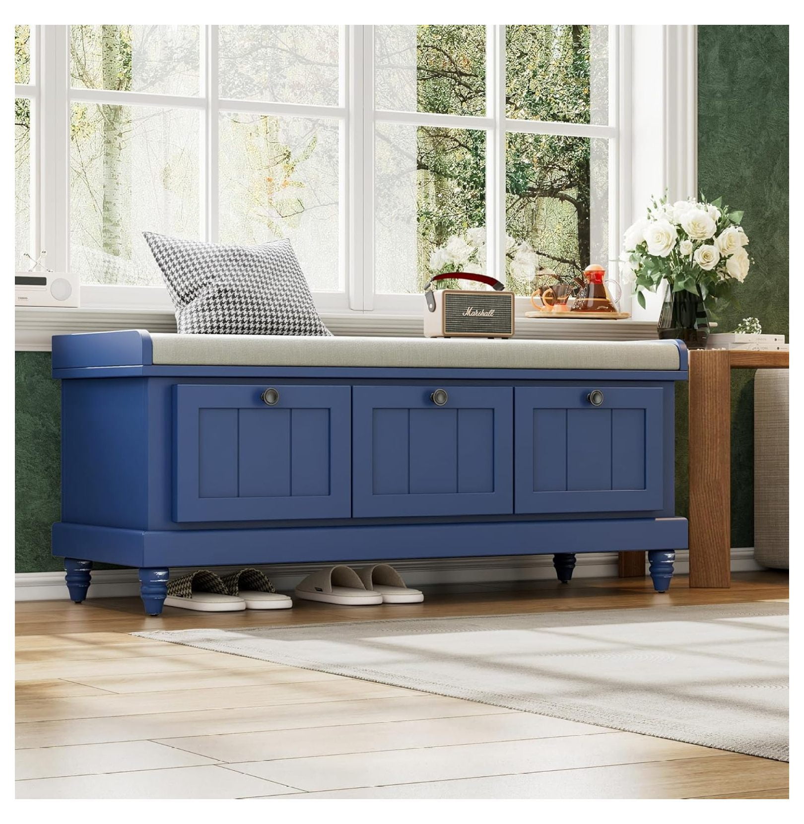Entryway Storage Bench with Hidden Compartment, Removable Cushion and 3 ...