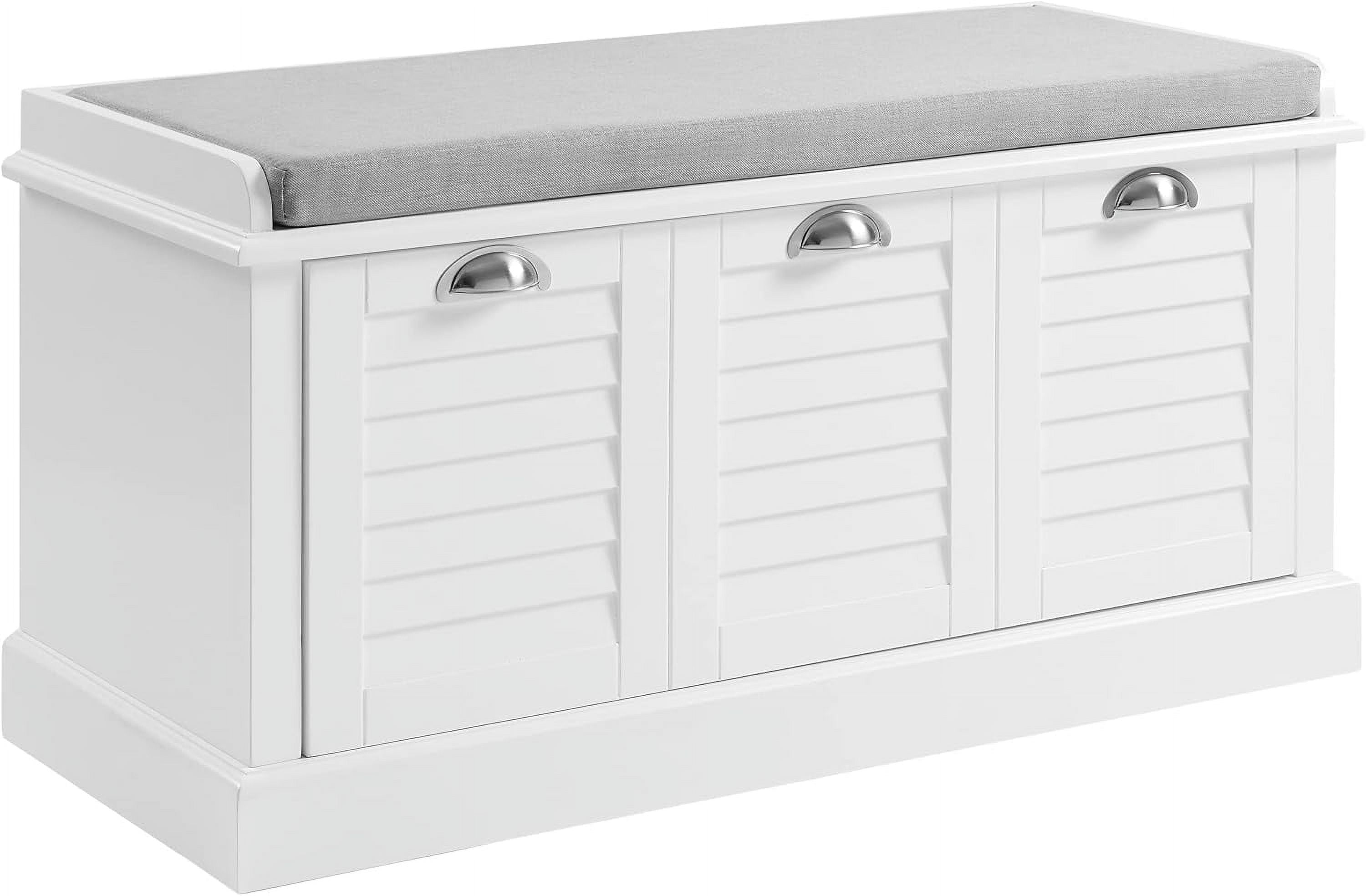 Entryway Storage Bench with Shoe Rack Organizer Drawer, White with Gray ...