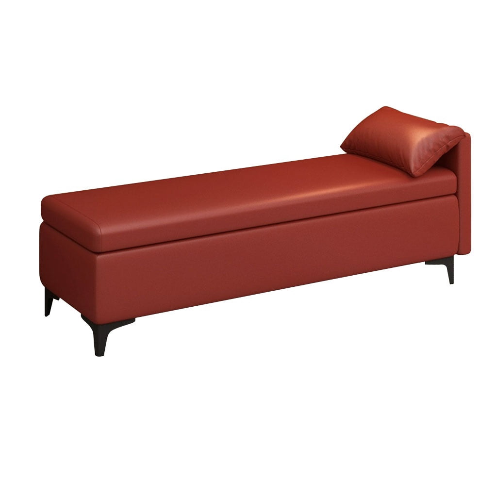 Entryway Storage Ottoman,Modern Leather Bench with Single-sided Armrest ...