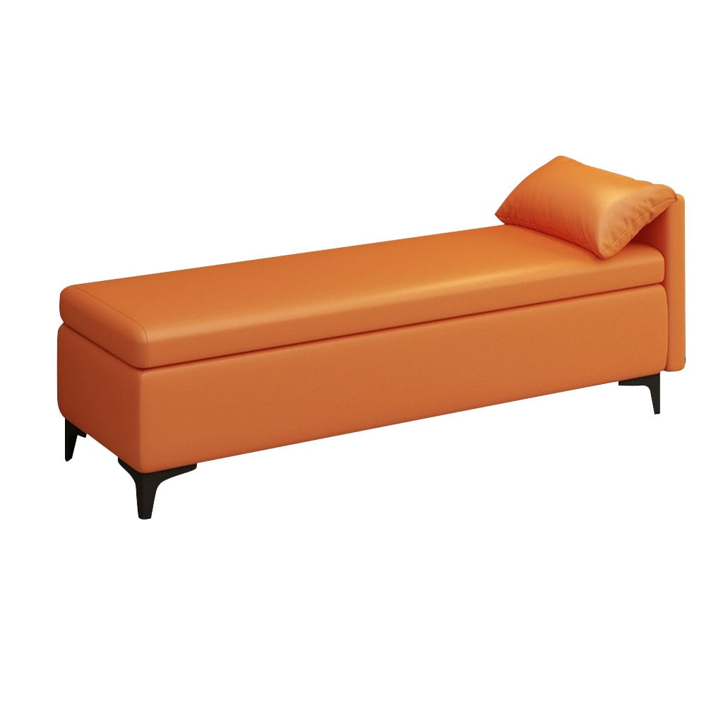 Entryway Storage Ottoman,Modern Leather Bench with Single-sided Armrest ...