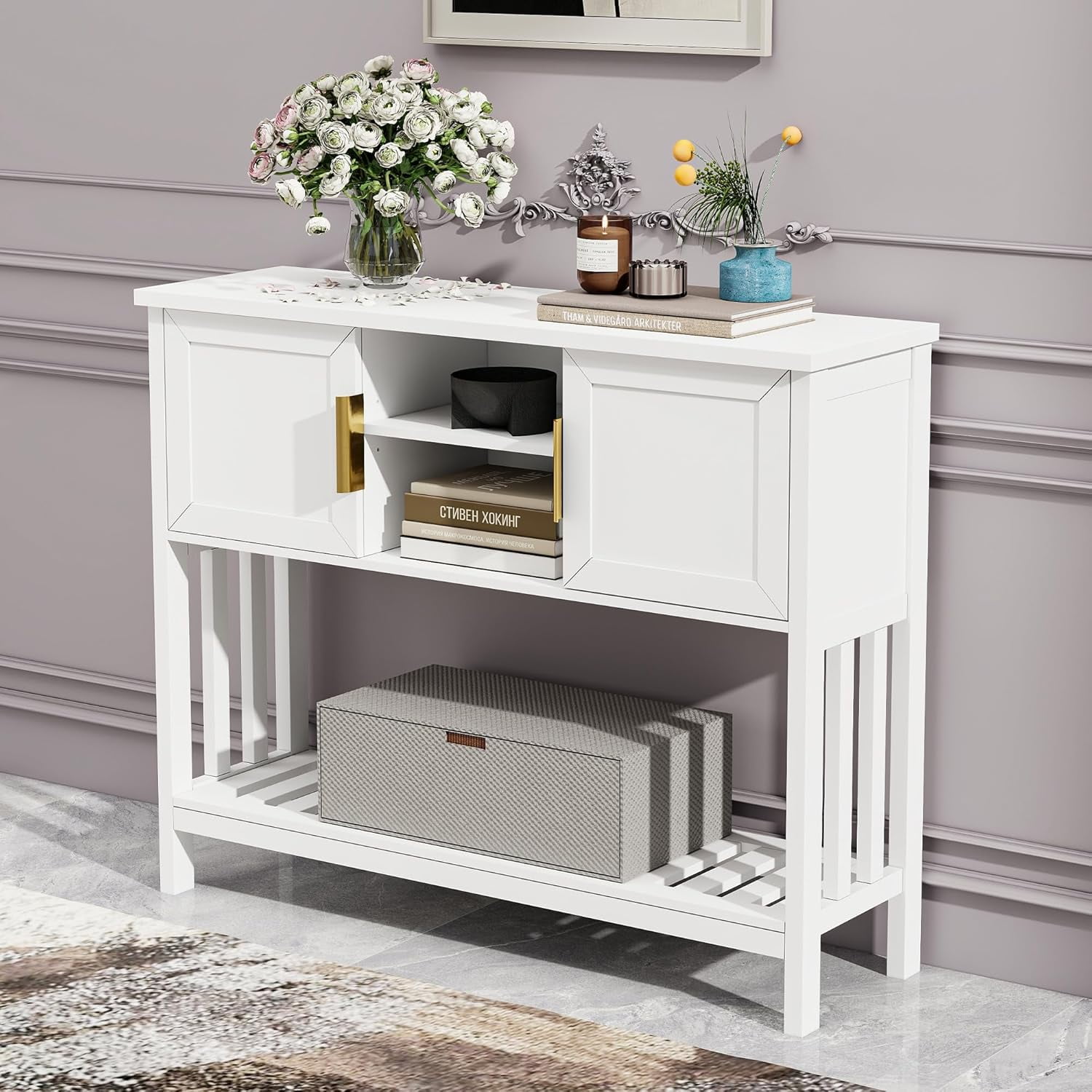 Entryway Table with 2 Doors, Console Sofa Table with Storage & Shelf ...