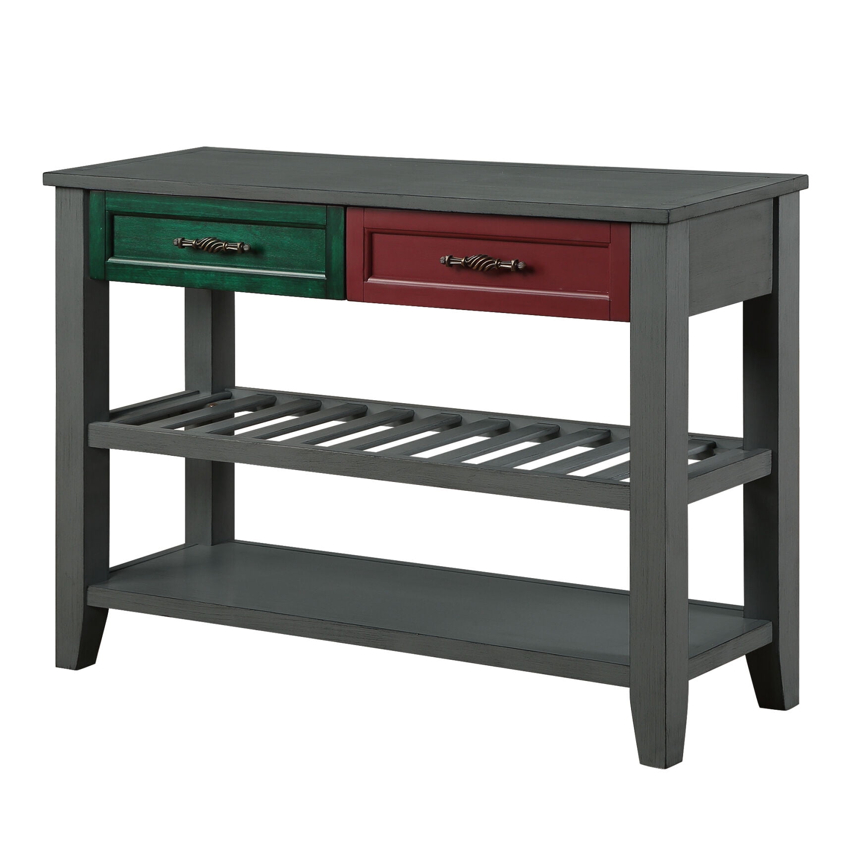 Entryway Table with 2 Drawers and Racks, Kitchen Table with Wooden Legs ...