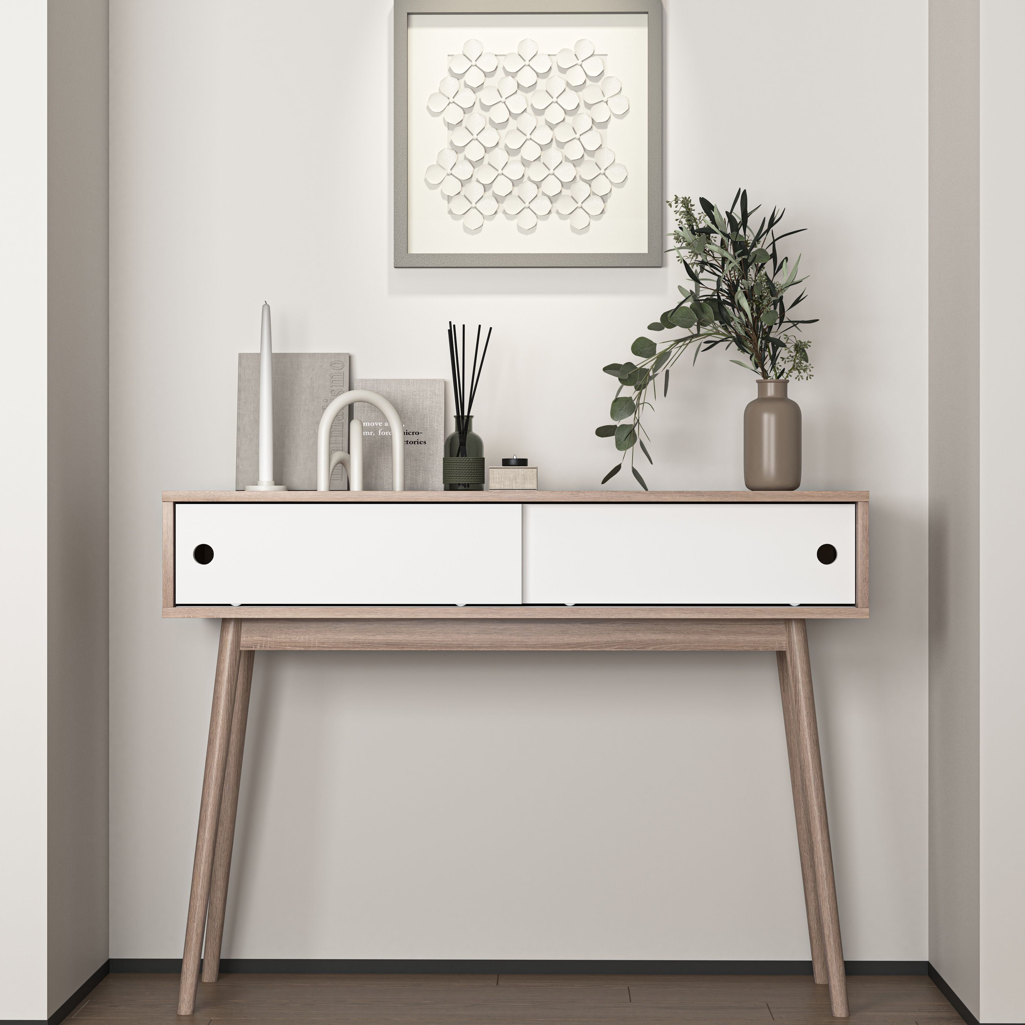 Entryway Table with 2 White Sliding Doors, Console Table with Storage ...