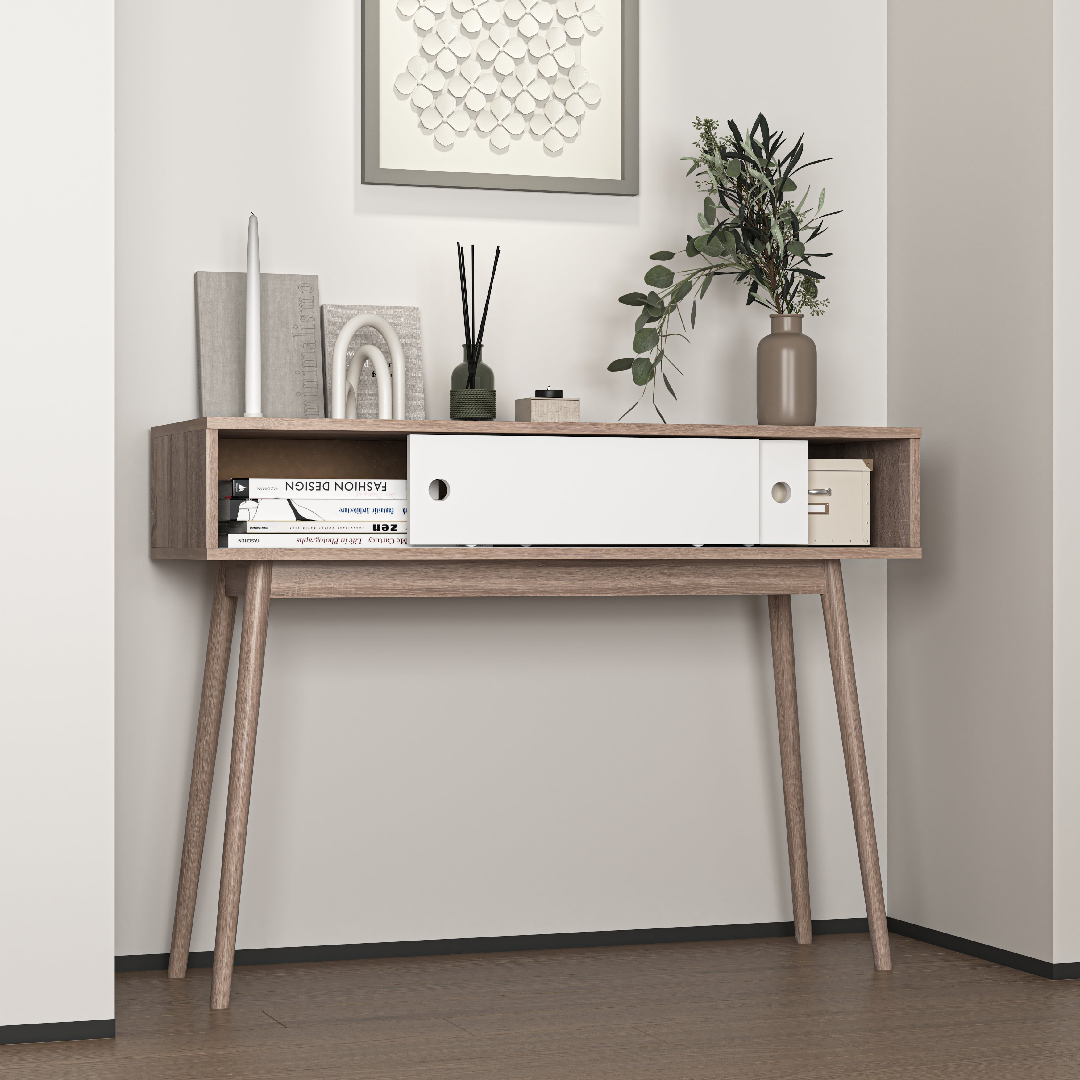 Entryway Table with 2 White Sliding Doors, Console Table with Storage ...