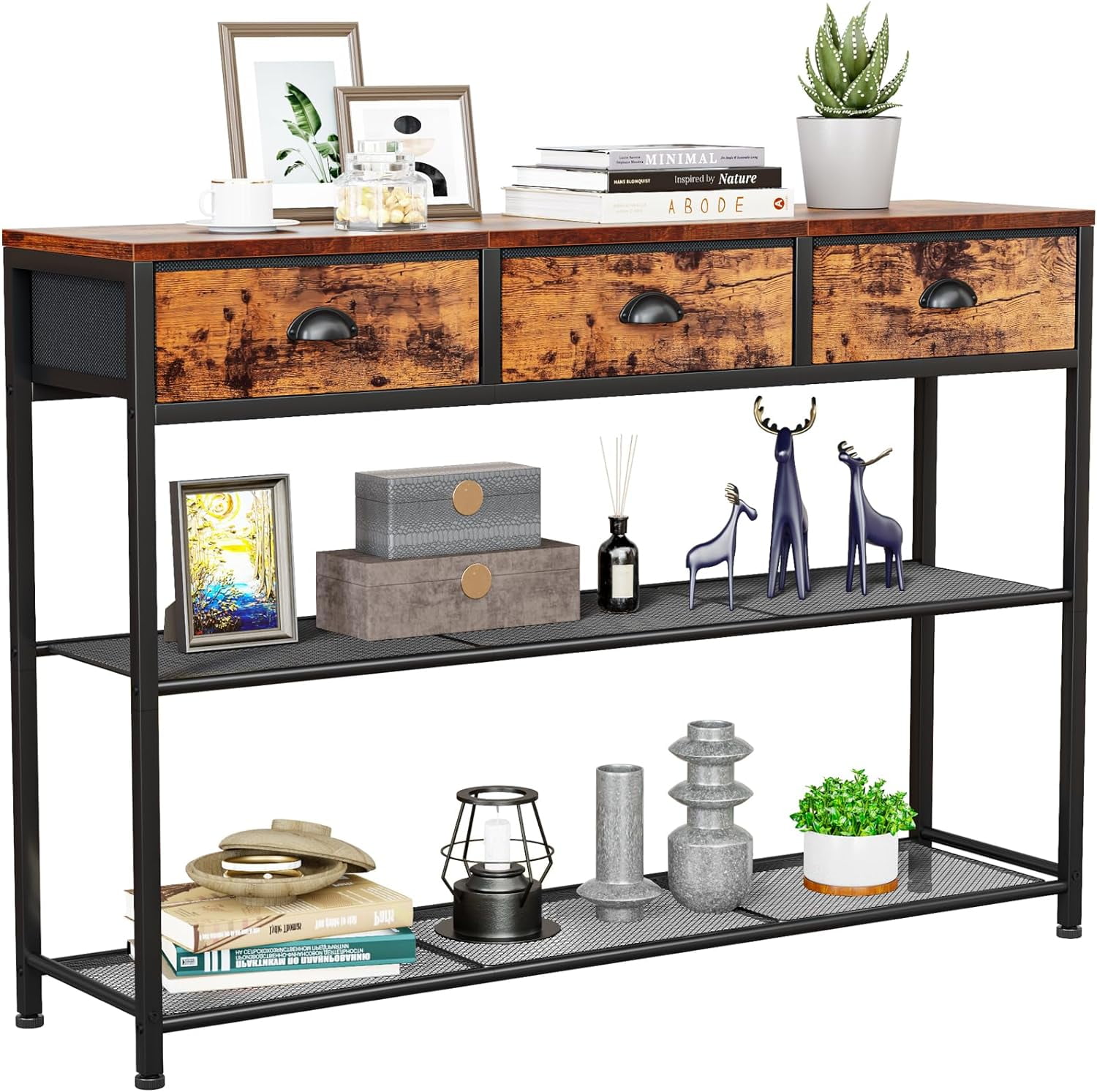 Entryway Table, 38'' Console Sofa Table with 3 Fabric Drawers ...