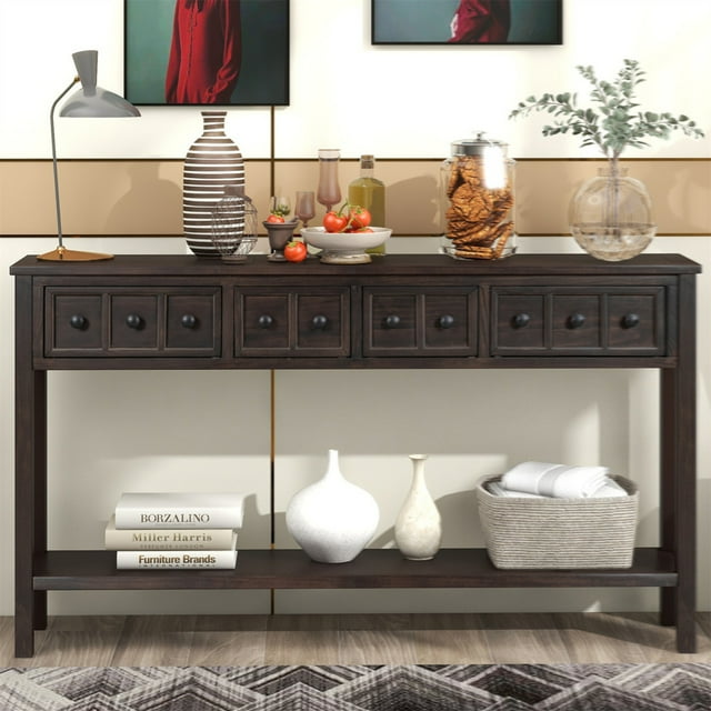 Entryway Table, 60" Long Console Table with 2 Different Size Drawers ...
