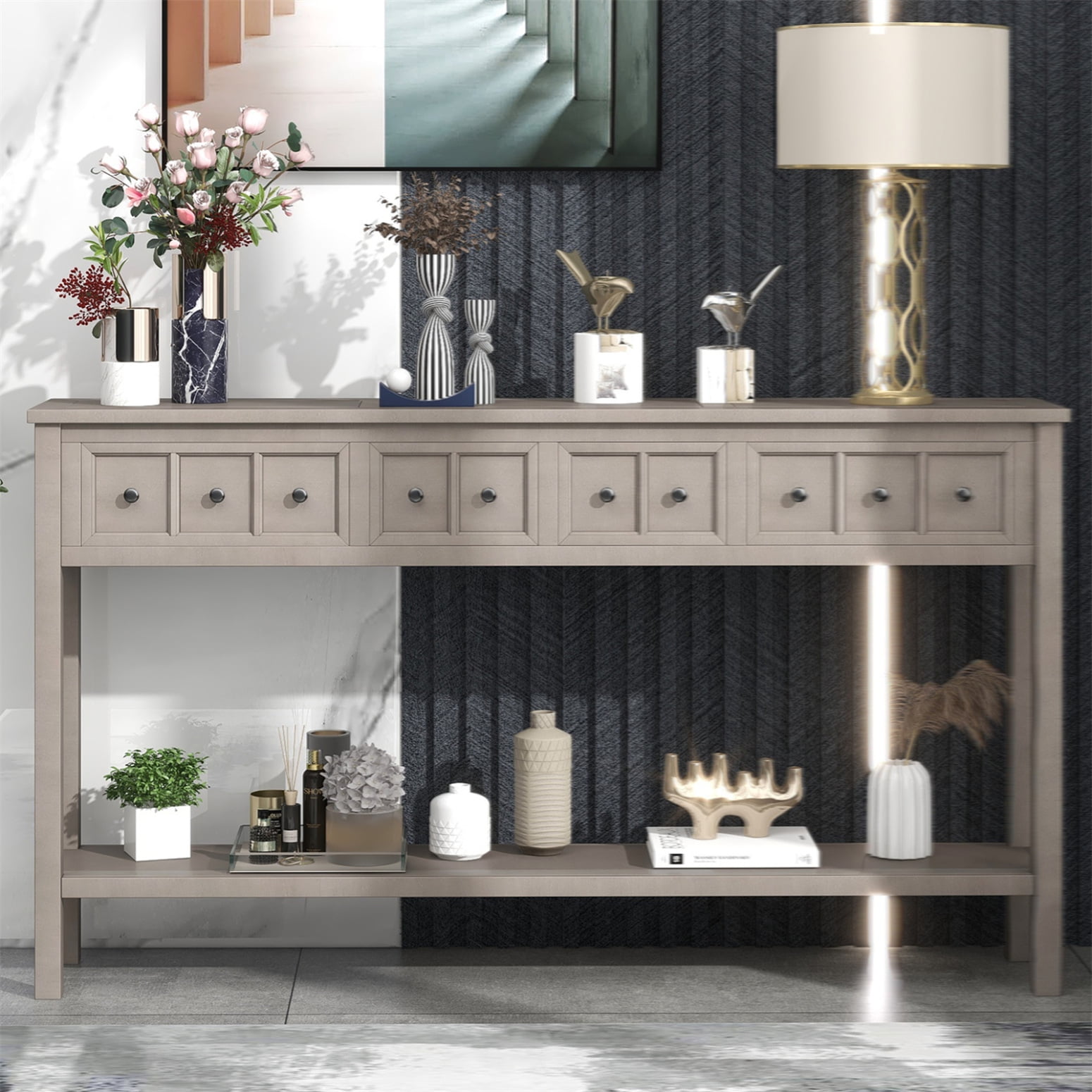 Entryway Table, 60" Long Console Table with 2 Different Size Drawers ...