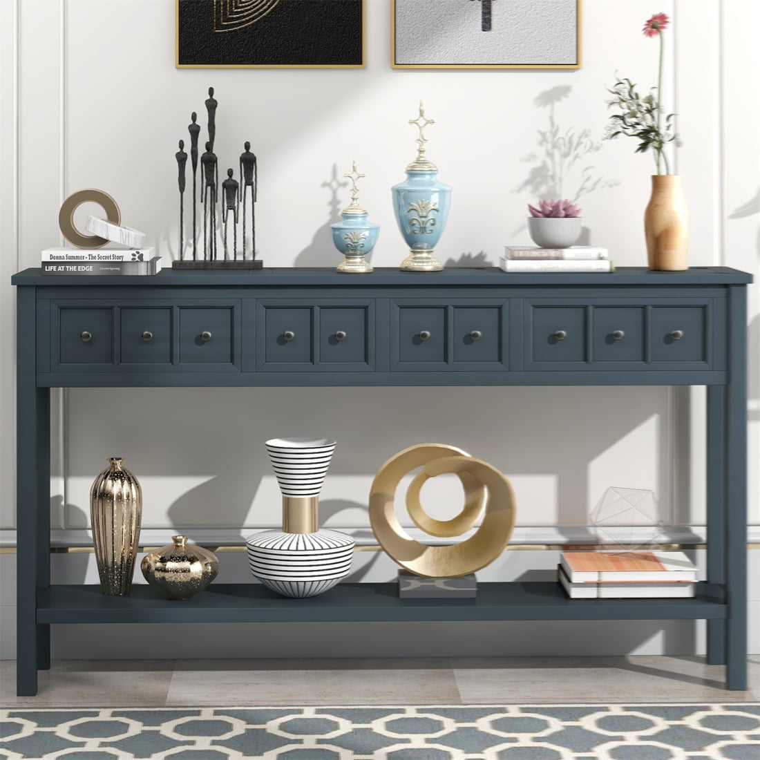 Entryway Table, 60" Long Console Table with 2 Different Size Drawers ...