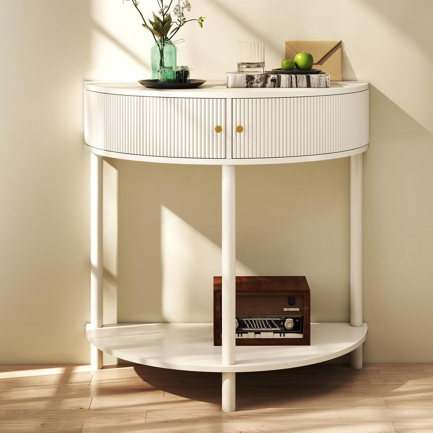 Entryway Table, Artisan-Crafted Half Moon Fluted Console Tables with 2 ...