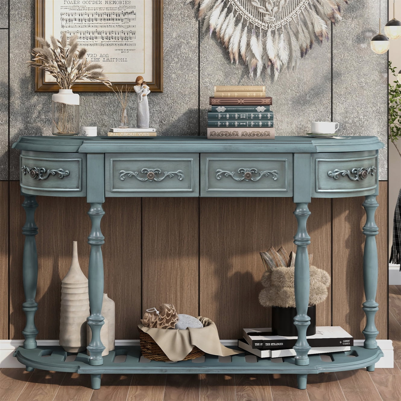 Entryway Table, Console Table with 4 Drawers and 1 Shelf, Modern and ...