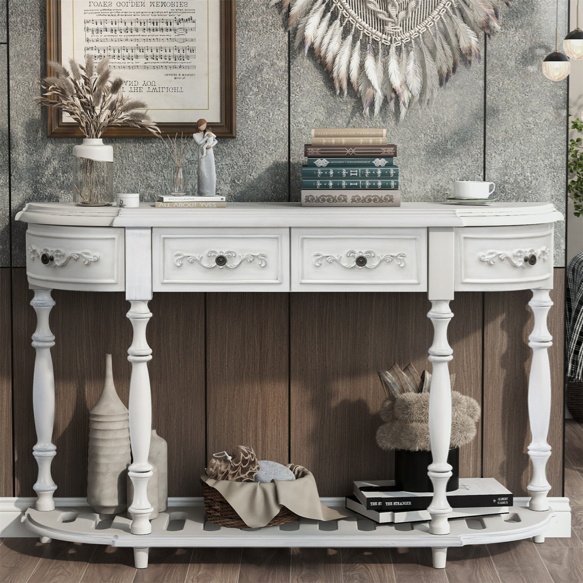 Entryway Table, Console Table with 4 Drawers and 1 Shelf, Modern and ...