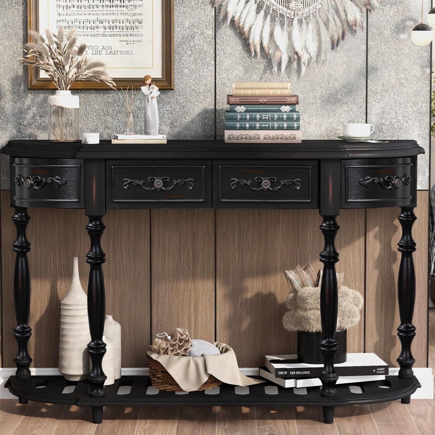 Entryway Table, Console Table with 4 Drawers and 1 Shelf, Modern and ...