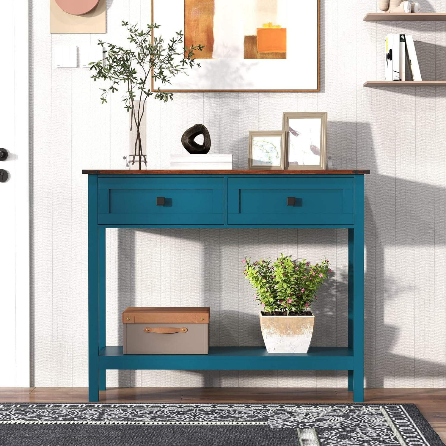 Entryway Table,Console Table with Two Drawers,Small Entry Way Wood ...