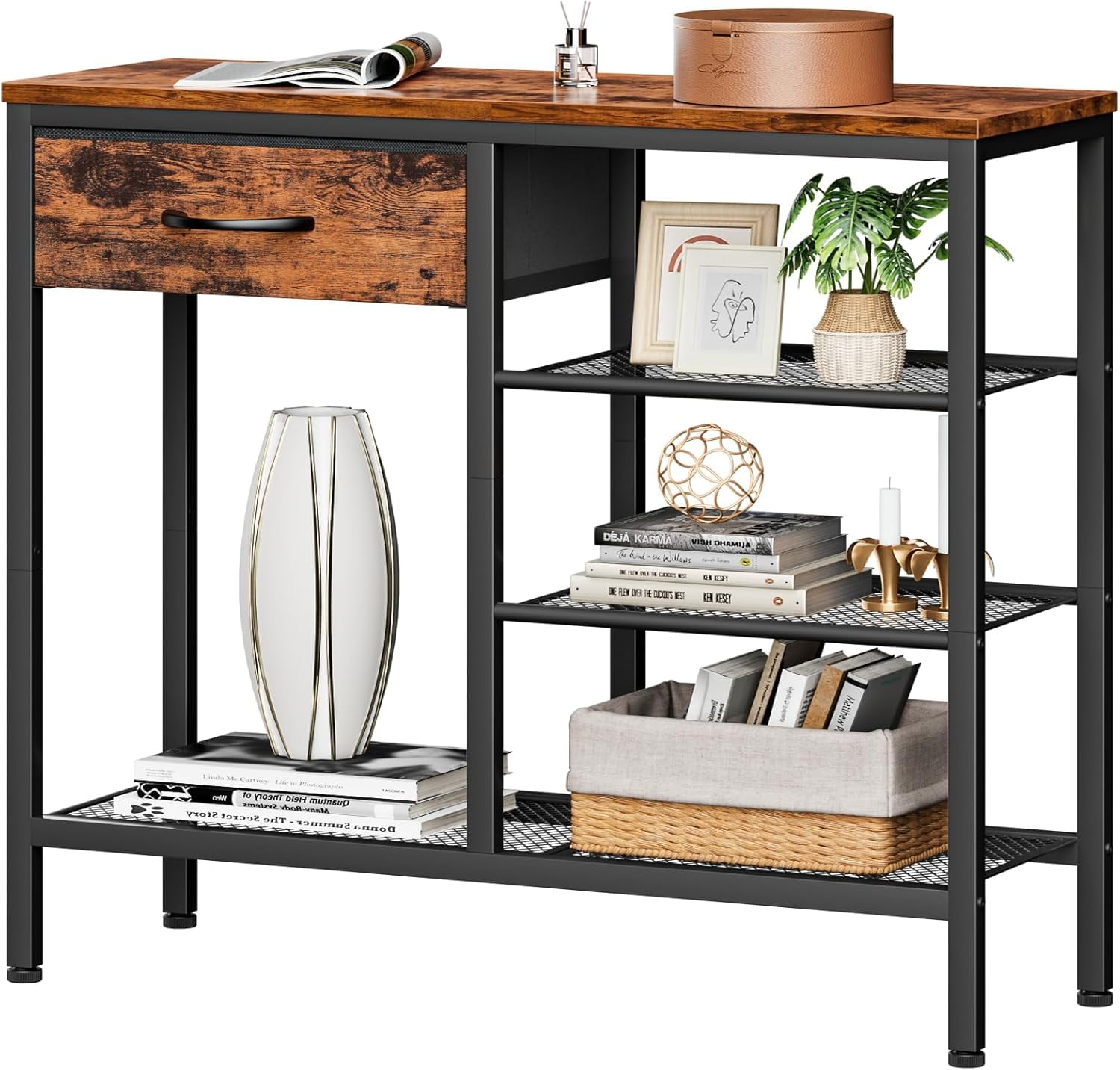 Entryway Table Industrial 31.5" Sofa Console Table with Metal Mesh ...