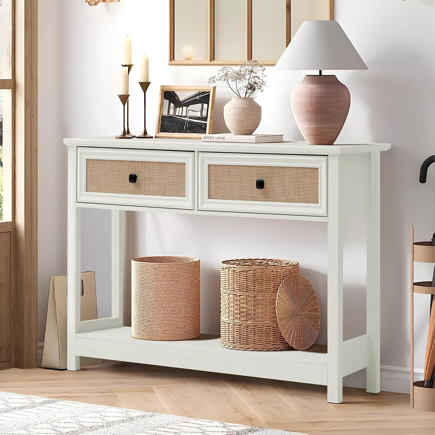 Entryway Table, Narrow Wood Console Table with Storage Drawers 43.3" L ...