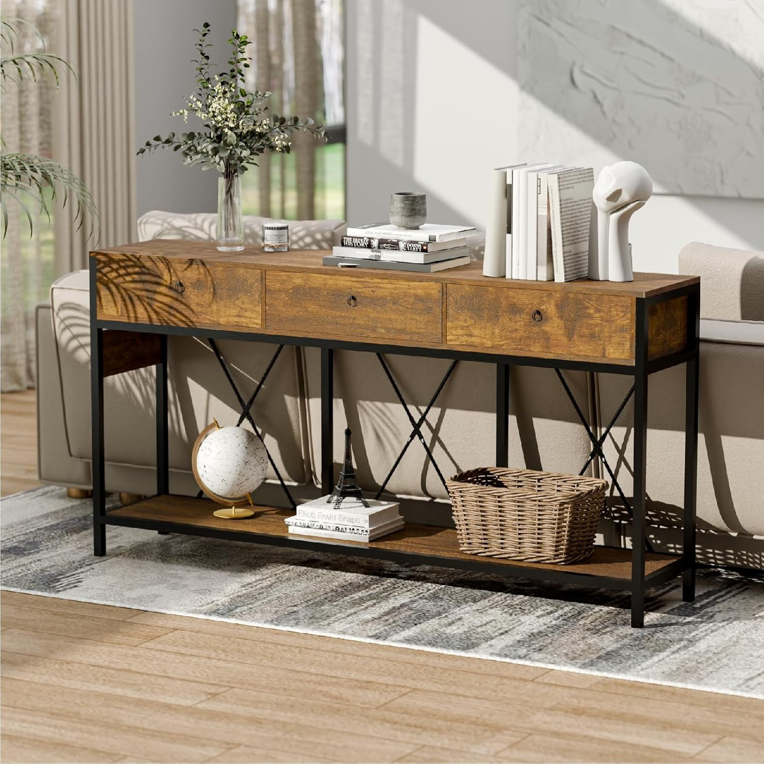 Entryway Table with Outlets and USB Ports, Console Table with 3 Drawers ...