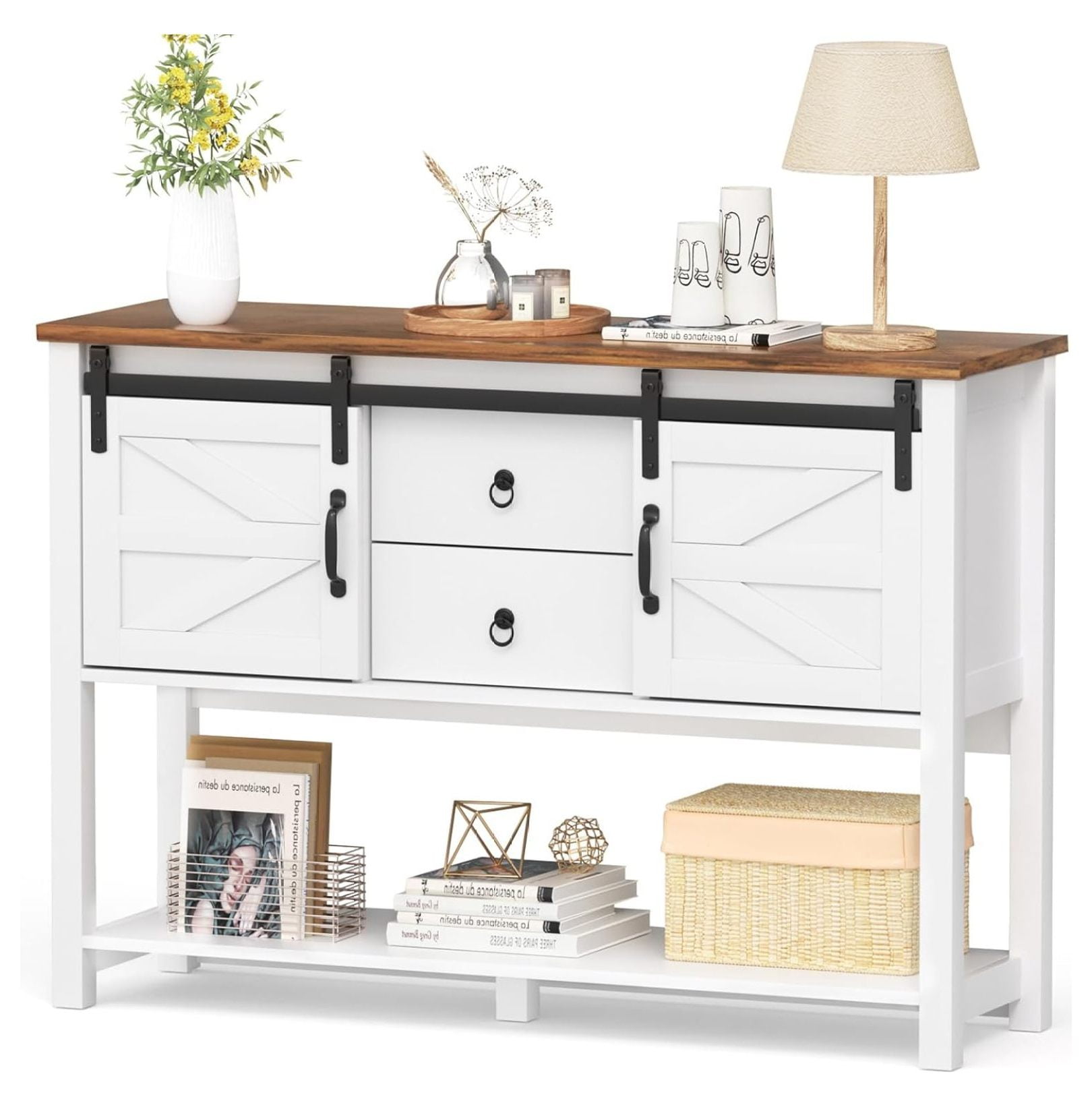 Entryway Table with Sliding Barn Doors and 2 Drawers, 46”Farmhouse ...