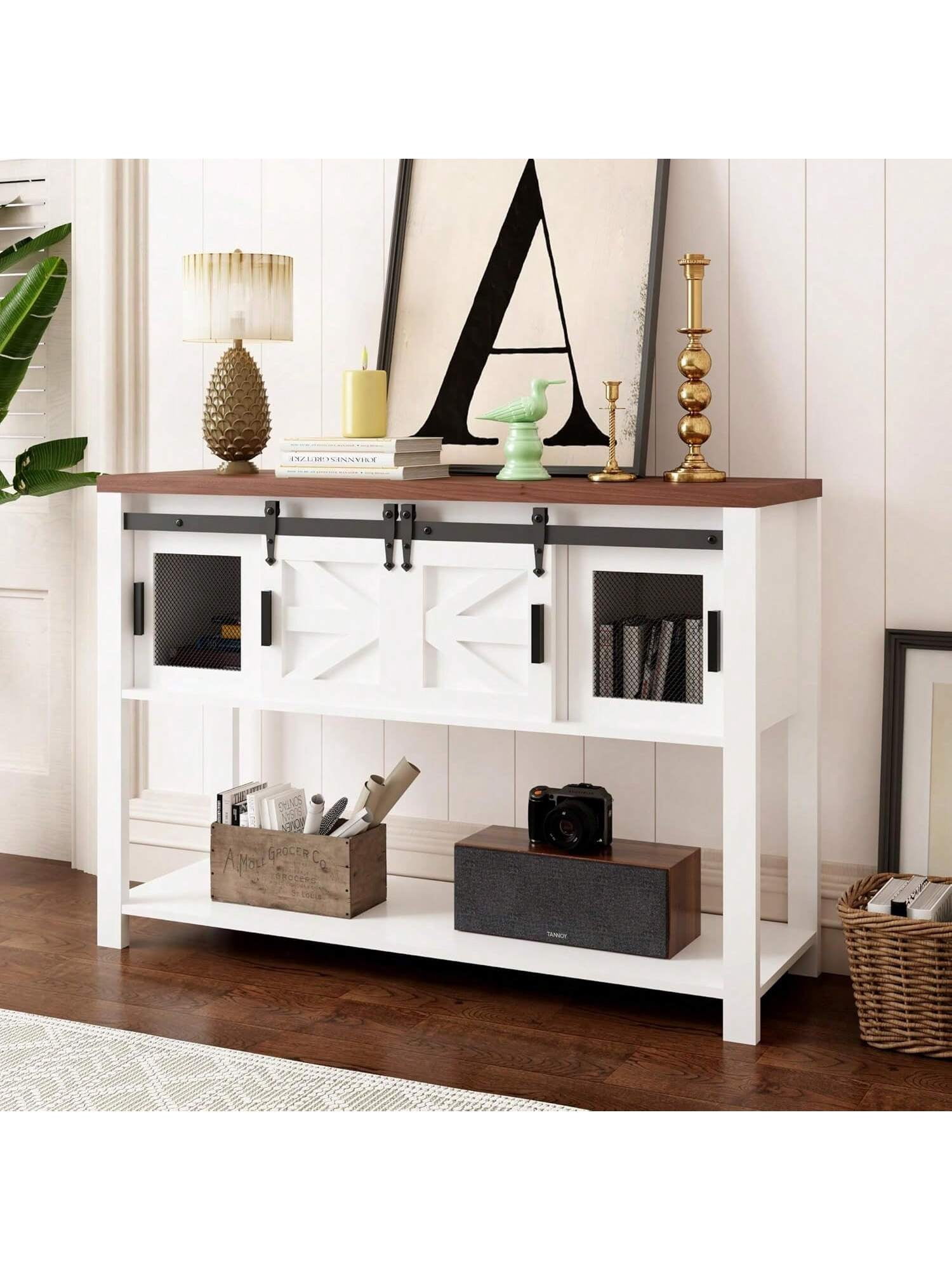 Entryway Table With Sliding Barn Doors - Rustic Farmhouse & Industrial ...