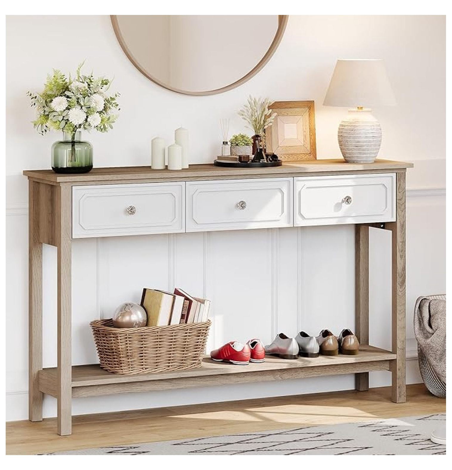 Entryway Table with Storage Console Table with 3 Drawers and Open Shelf ...