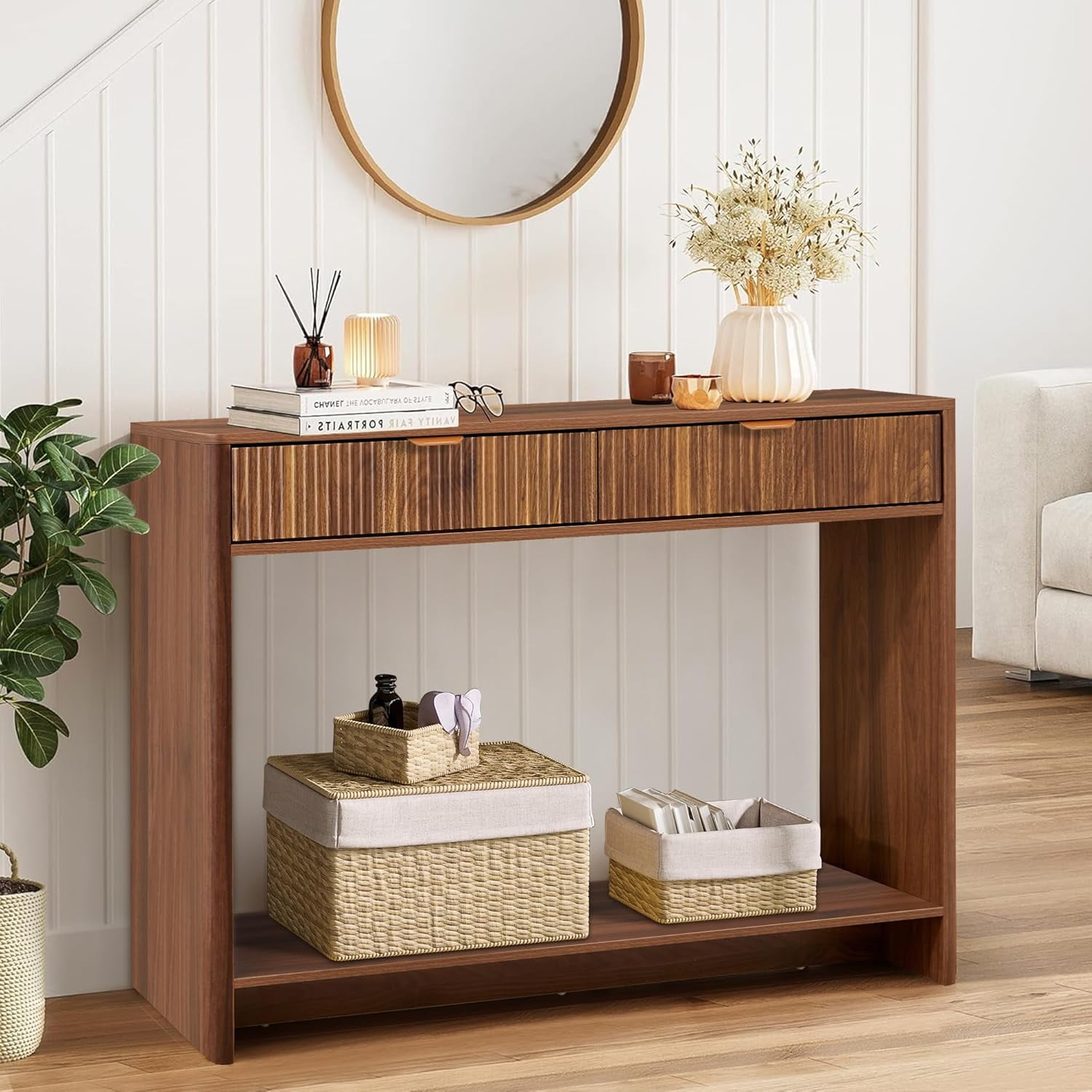 Entryway Table with Storage, Narrow Console Table with 2 Drawers, 43.3 ...