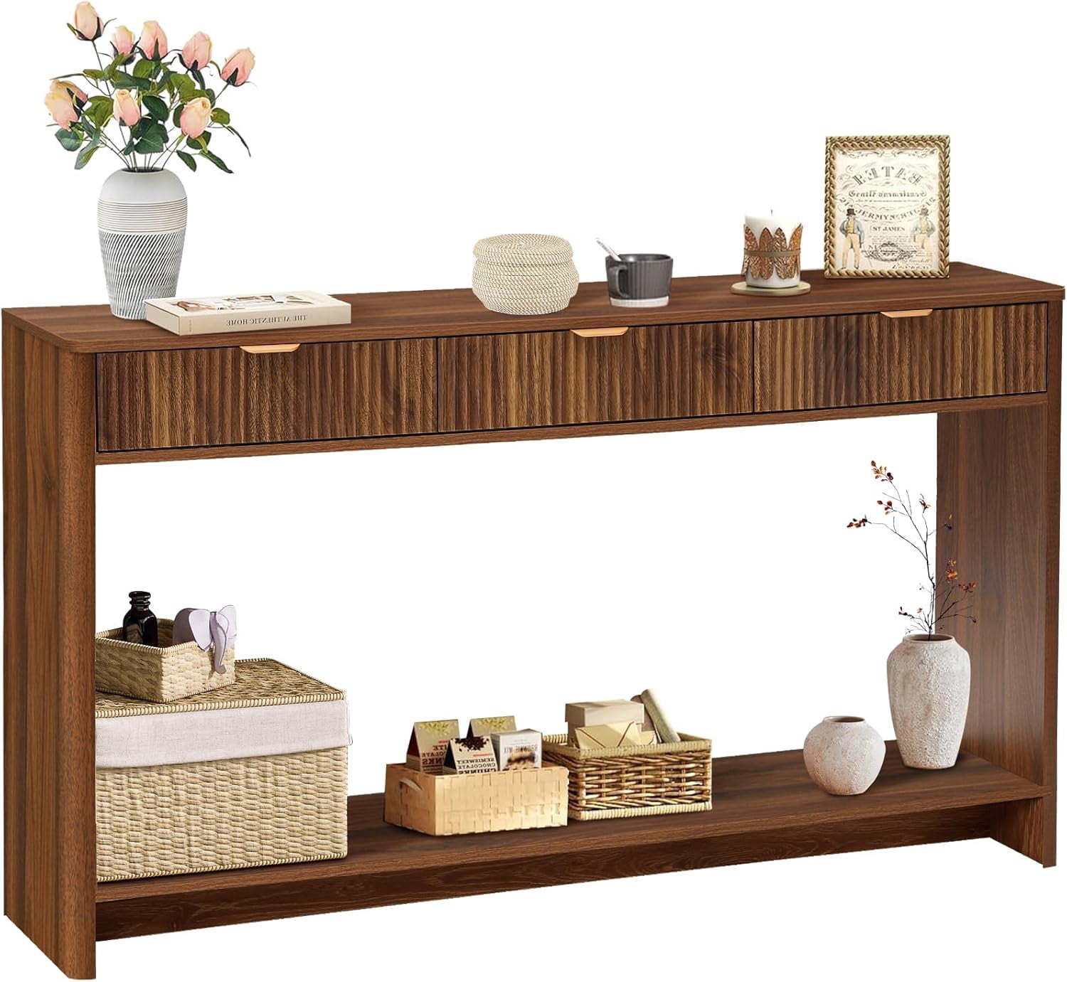 Entryway Table with Storage, Narrow Console Table with 3 Drawers, 55.12 ...