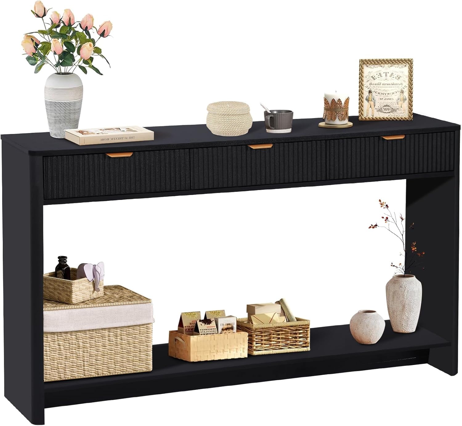 Entryway Table with Storage, Narrow Console Table with 3 Drawers, 55.12 ...