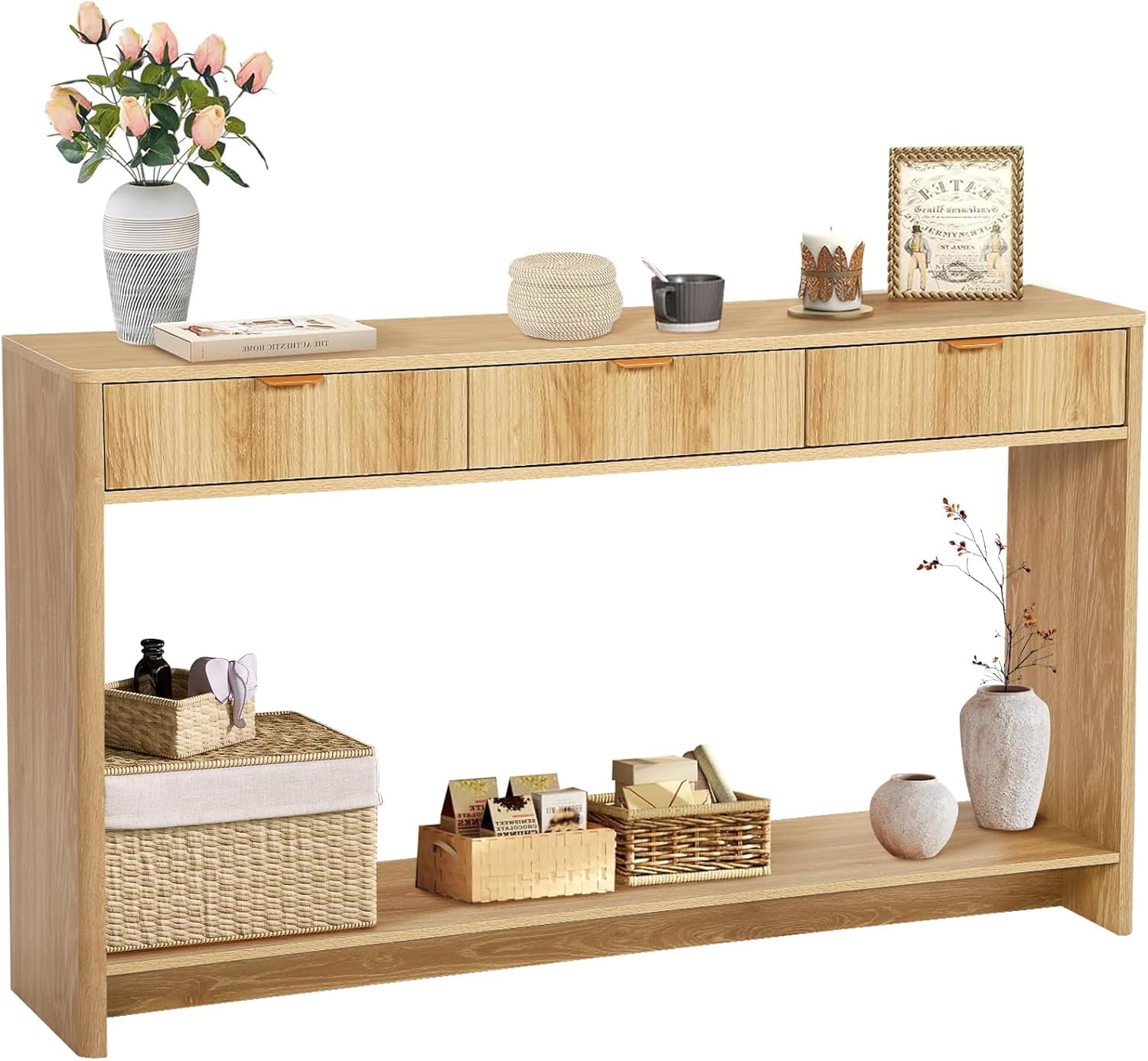 Entryway Table with Storage, Narrow Console Table with 3 Drawers, 55.12 ...