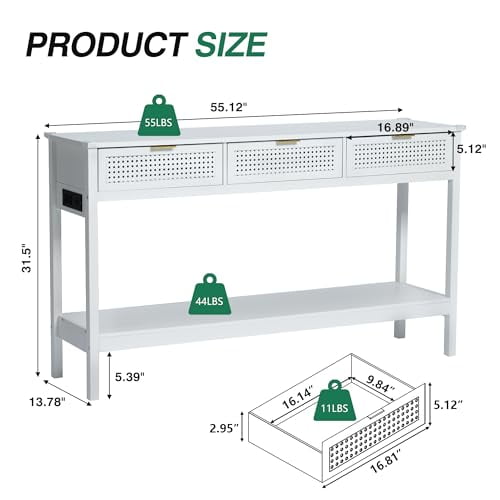 Entryway Table with Storage, Narrow Console Table with Drawers, 55.12 ...