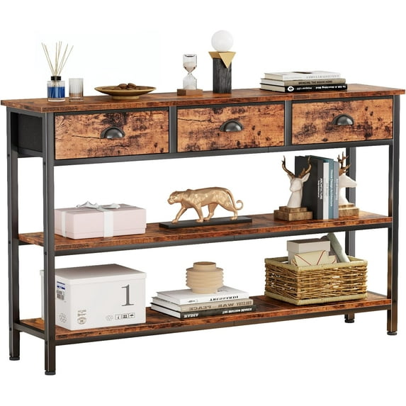 Entryway Table with Storage Shelves, Console Table with Power Outlets ...