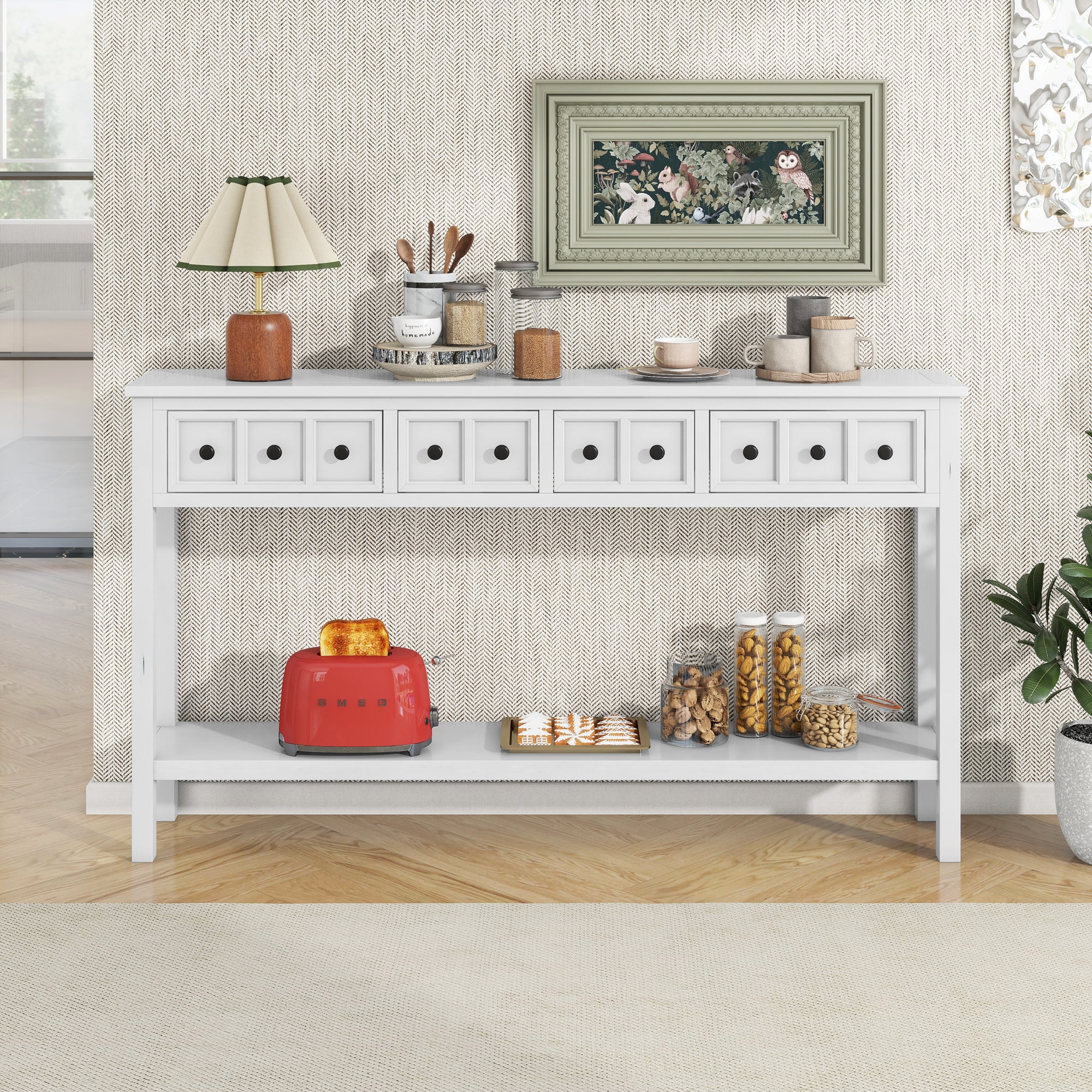 Entryway Table With 2 Different Size Drawers Open Bottom Shelf Sofa ...