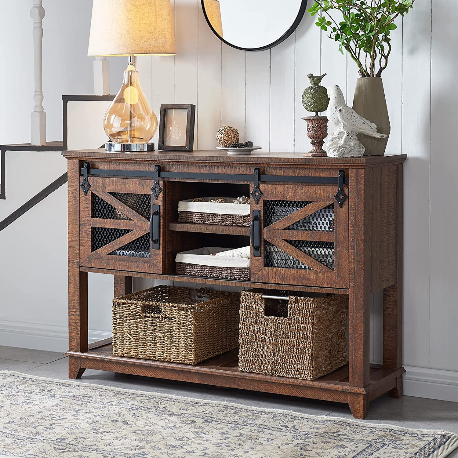 Entryway Table w/Sliding Barn Doors, 46'' Farmhouse & Industrial ...