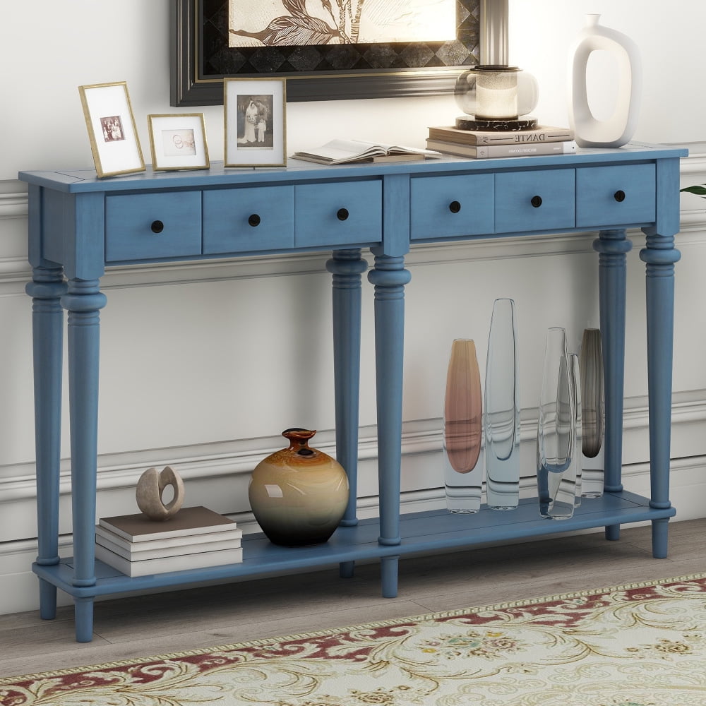 Entryway Table with 4 Drawers, Retro Console Table with Open Shelf for ...