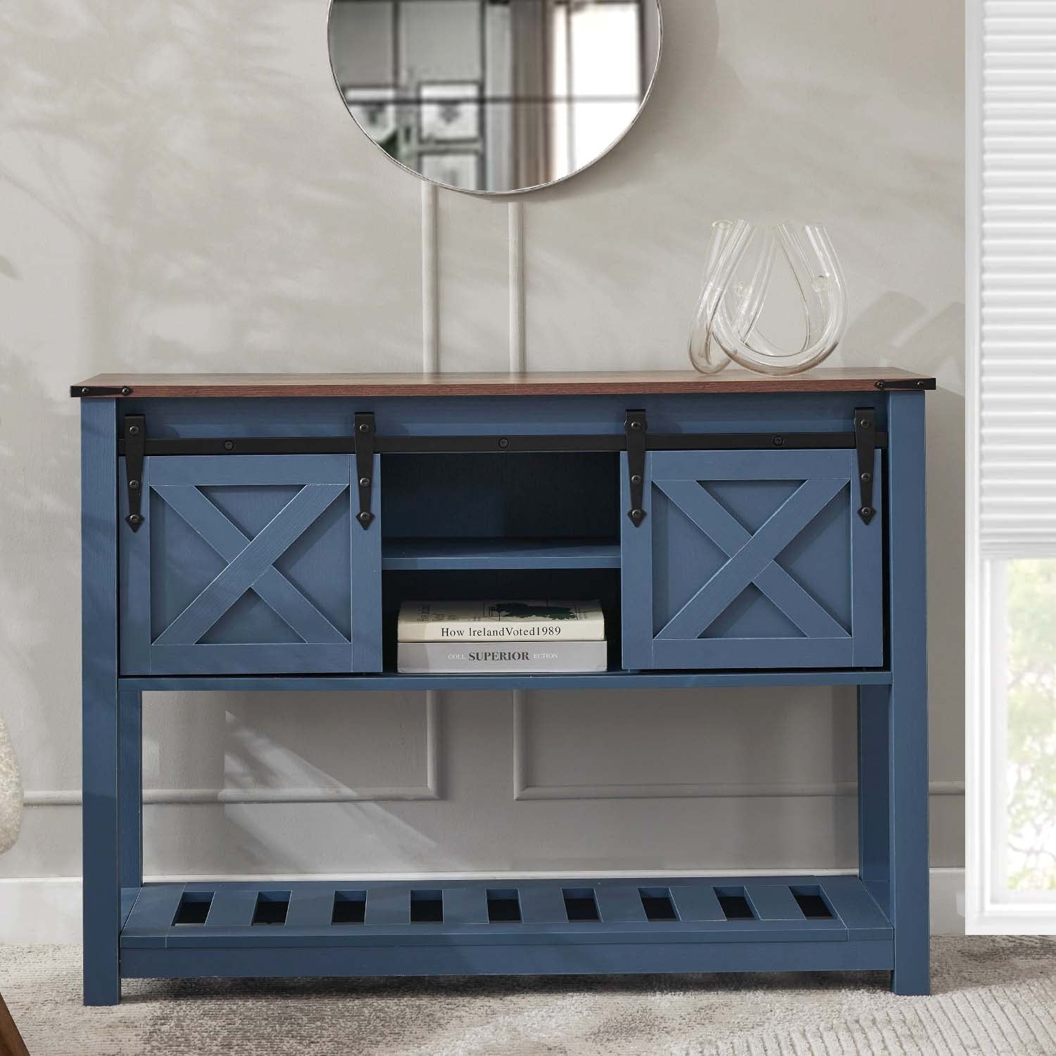 Entryway Table with Storage Shelf, Sliding Barn Doors Console Table for ...