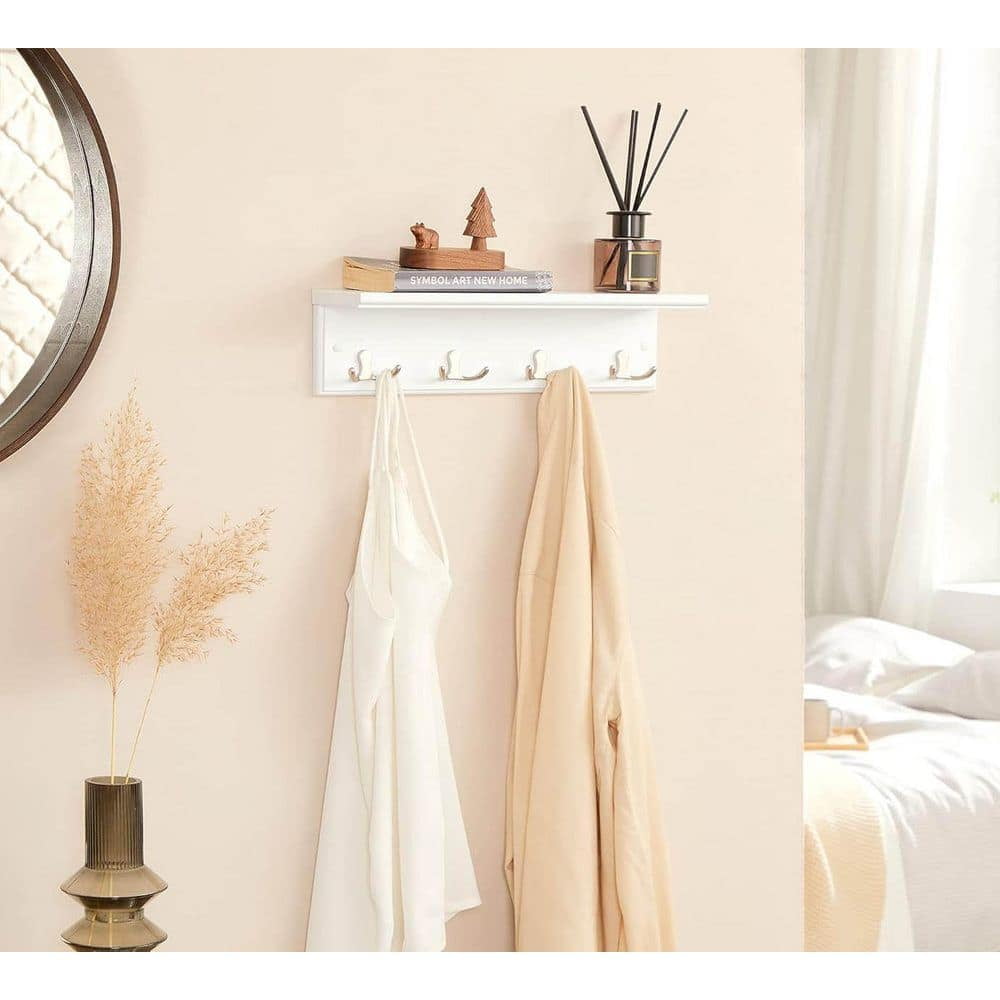 Entryway White Wooden Wall-Mounted Coat Rack with Hooks - Walmart.com