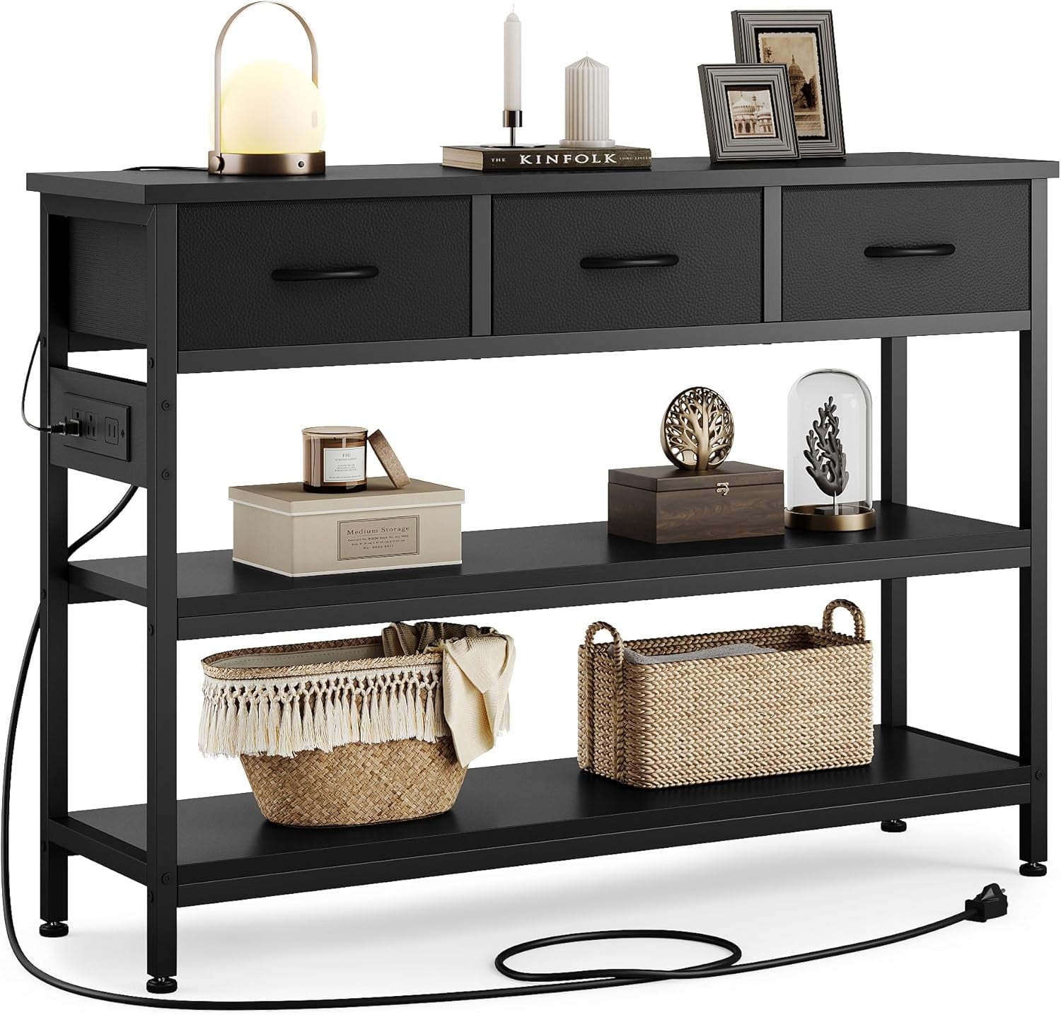 Entryway with Power Outlets Console with 3 Fabric Drawers Sofa for ...