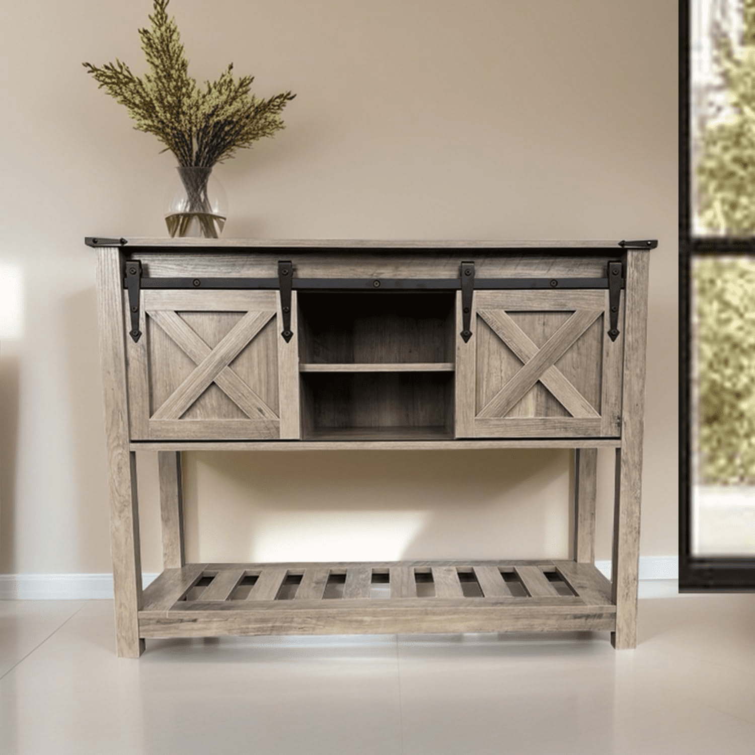 Entryway with Sliding Barn Doors 43" Farmhouse Console with Storage ...
