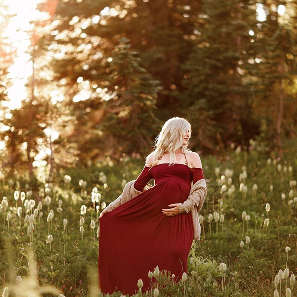 Entyinea Fall Maternity Dress for Women Pregnants Photography Props Off ...