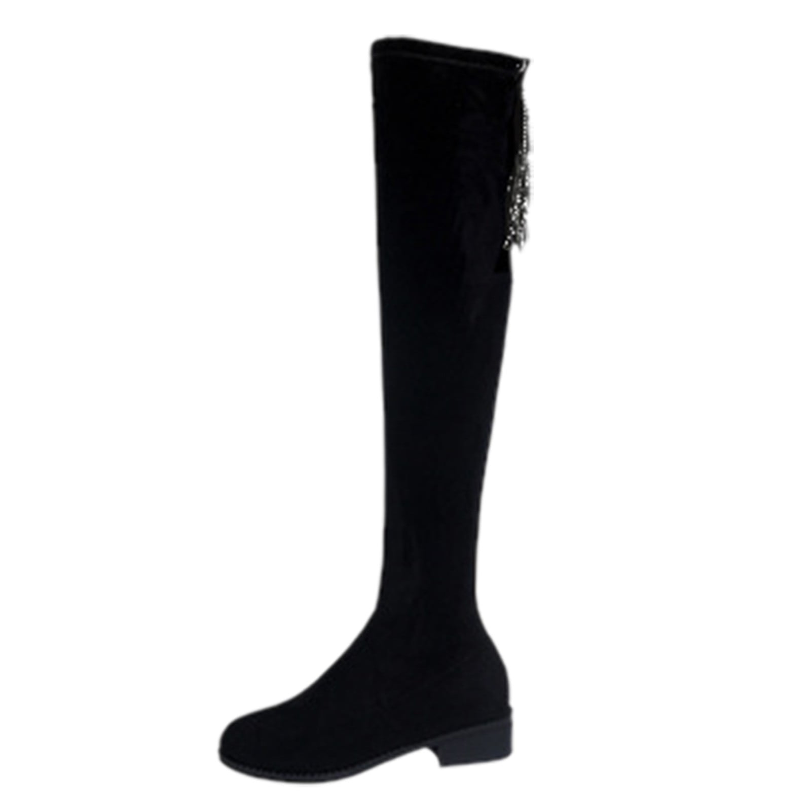Entyinea Fashion Boots For Women Low Heel Round Toe Zipper Knee High Riding Bootsblack 38