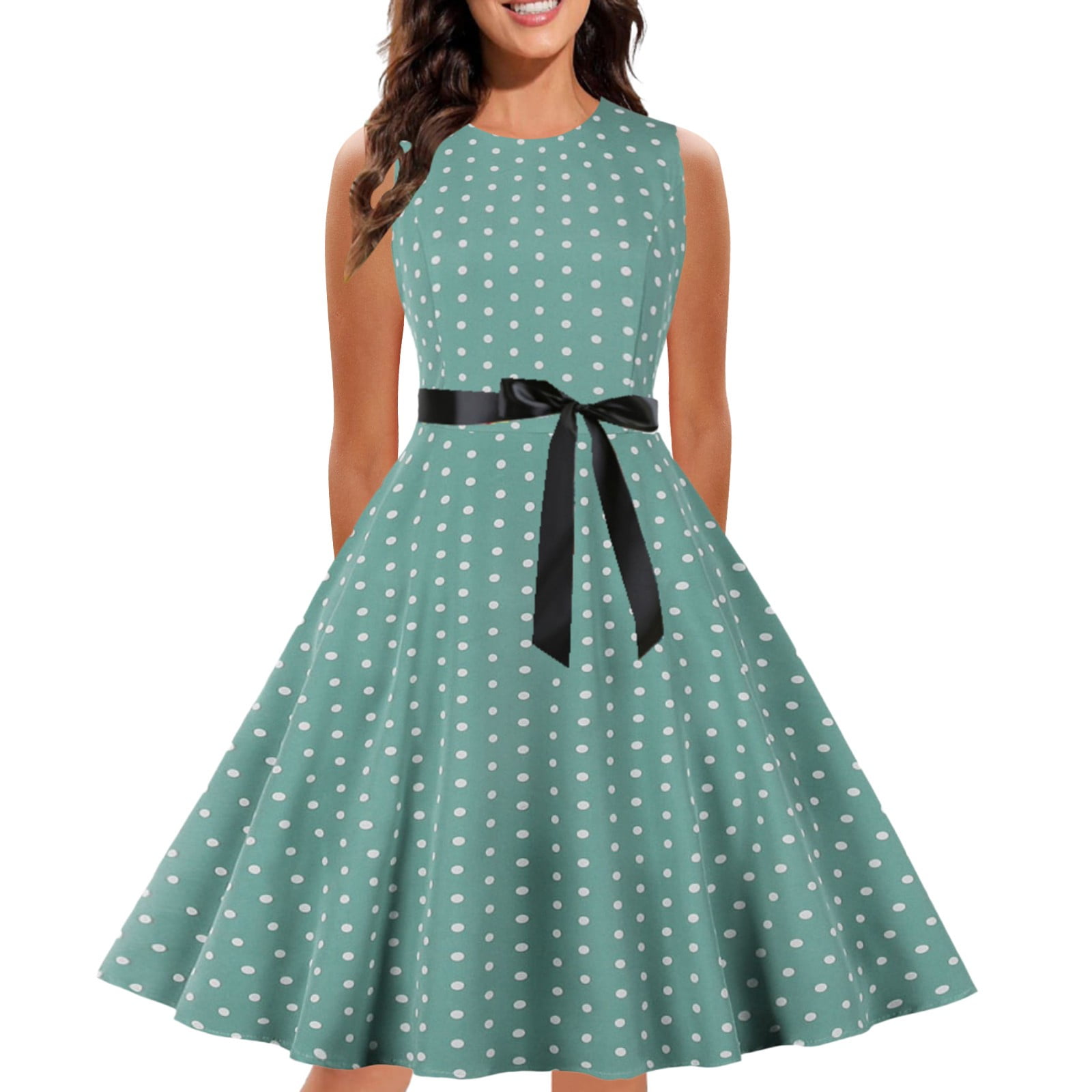 Entyinea Flowy Dresses For Women Casual Flutter Sleeveless Crew Neck