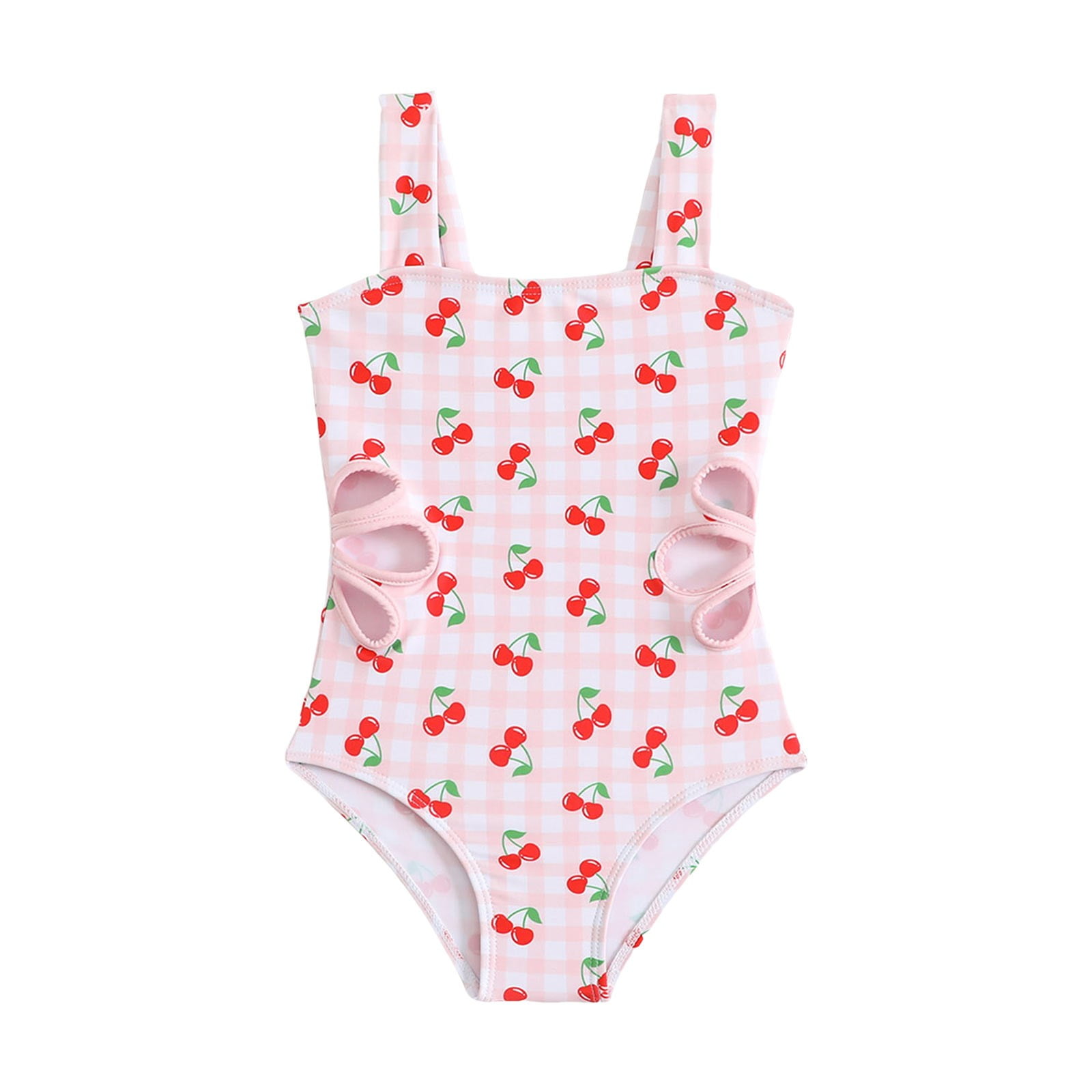 Entyinea Girl's Tankini Swimsuits Cherry Gingham Printed One Piece Cut ...