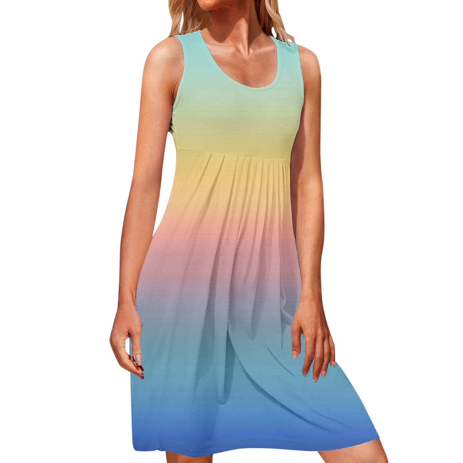 Entyinea Maxi Dresses For Women 2024 Casual Flutter Sleeveless Crew