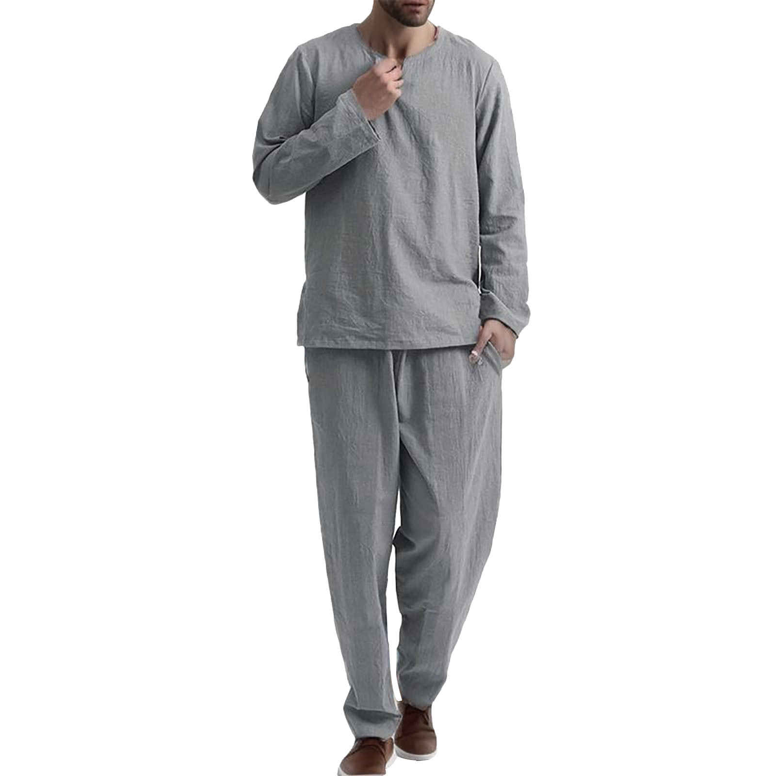 Entyinea Men's Plush Sleepwear Warm Cozy Long Sleeve Top & Bottom ...