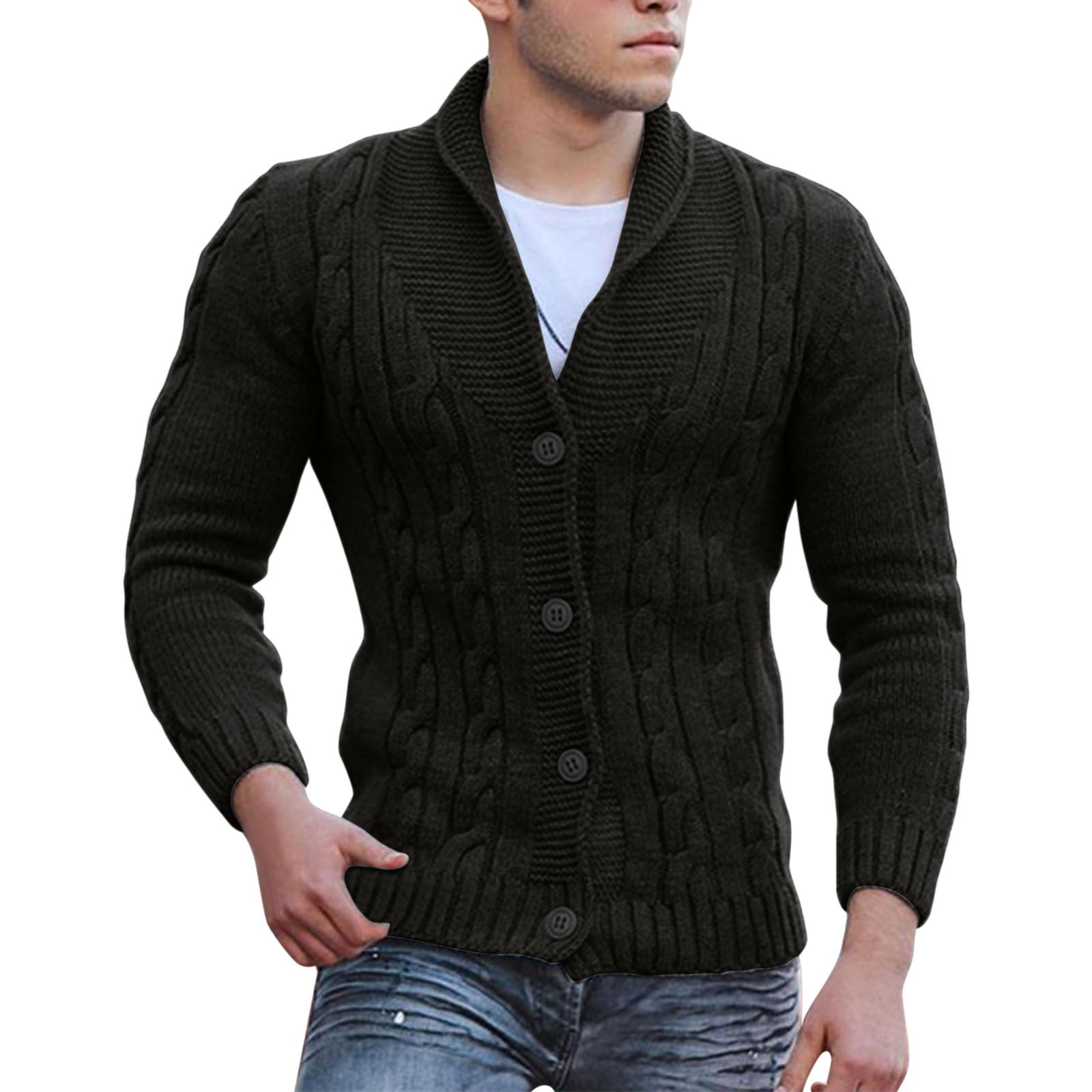 Entyinea Mens Cardigans and Zip-up Sweaters Long-Sleeve Button up ...