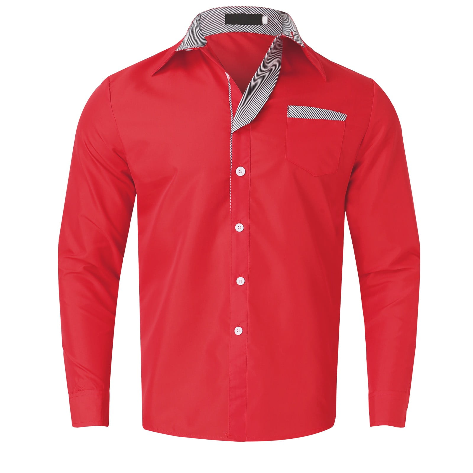 Entyinea Mens Shirts One Pocket Button Long Sleeve Woven Shirt Red 4XL ...