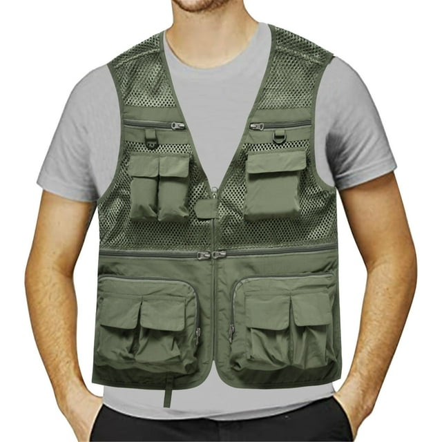 Entyinea Mens Vest With Pockets Warm Solid Heated Cotton Tops Pocket