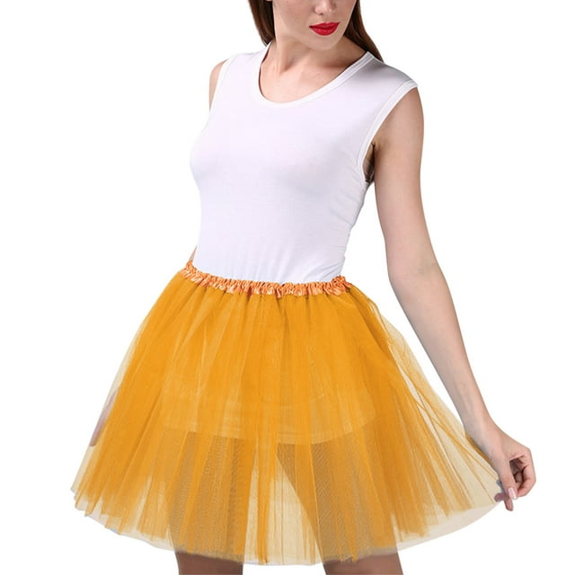 Entyinea Midi Skirts For Women Short Front Long Back Party Tutu Tulle Skirtorange B