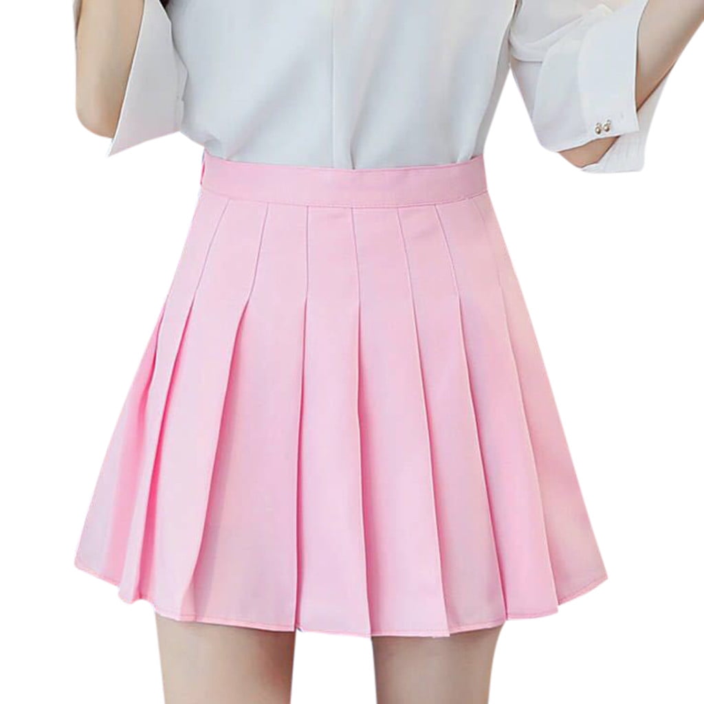 Entyinea Short Skirts for Women Elastic Waist Plaid A-Line Pleated Long ...