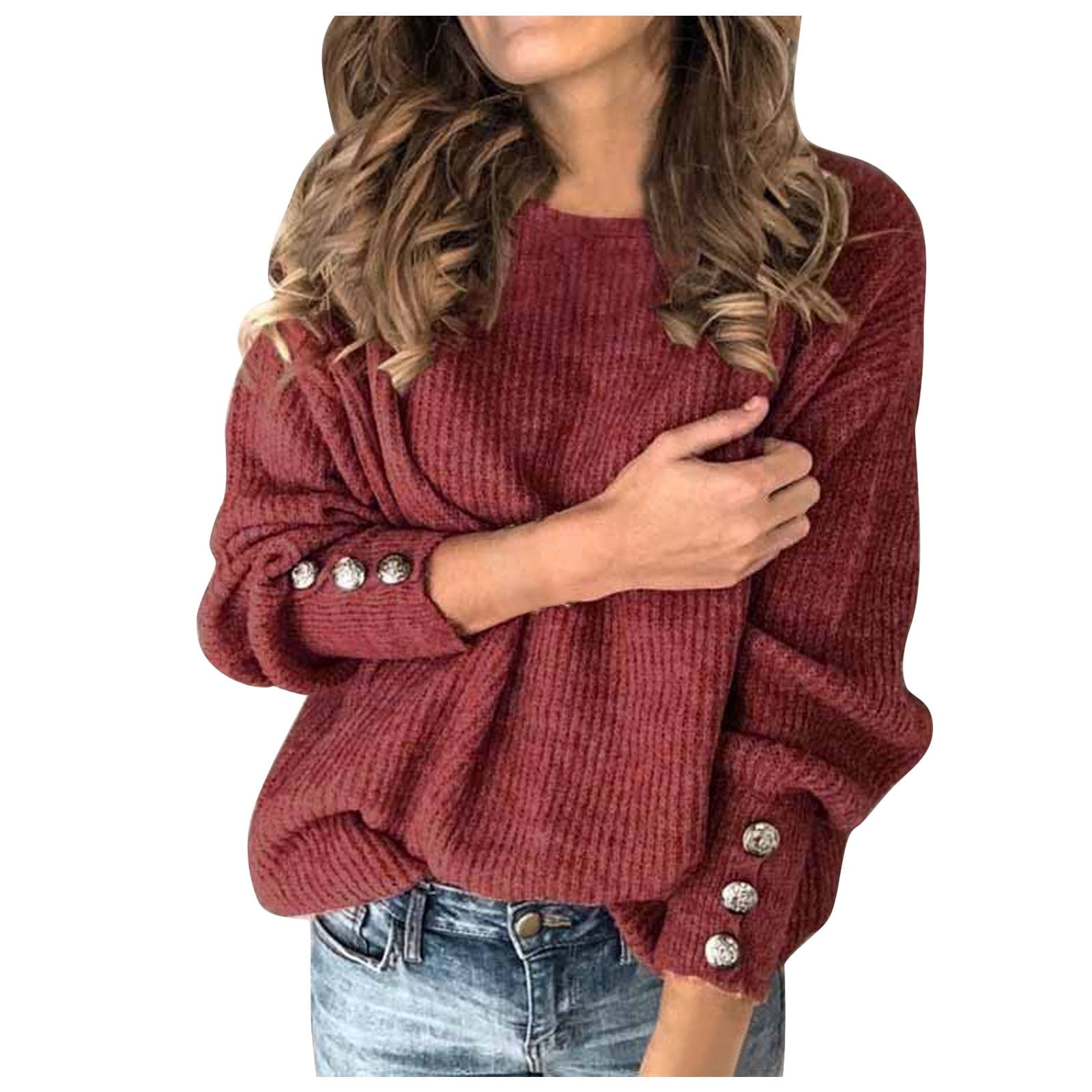 Entyinea Winter Knitwear Womens Long Sleeve Ribbed Knit Pullover Loose ...