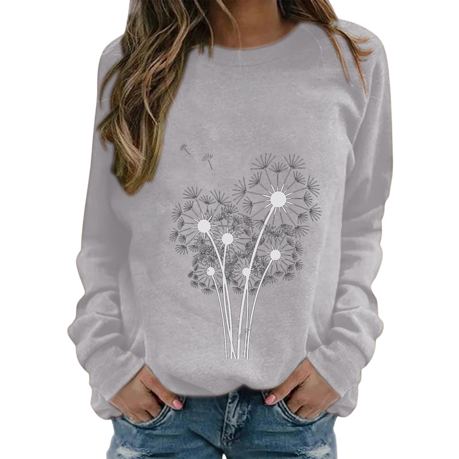 Entyinea Women's Crew Neck Hoodie Top, Drop Shoulder Pullover Sweater ...